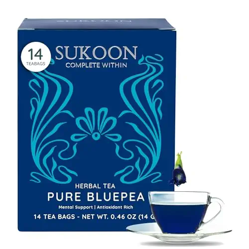Sukoon Pure Blue Pea Herbal Tea, 14 Eco-Friendly Pyramid Blue Tea Bags
