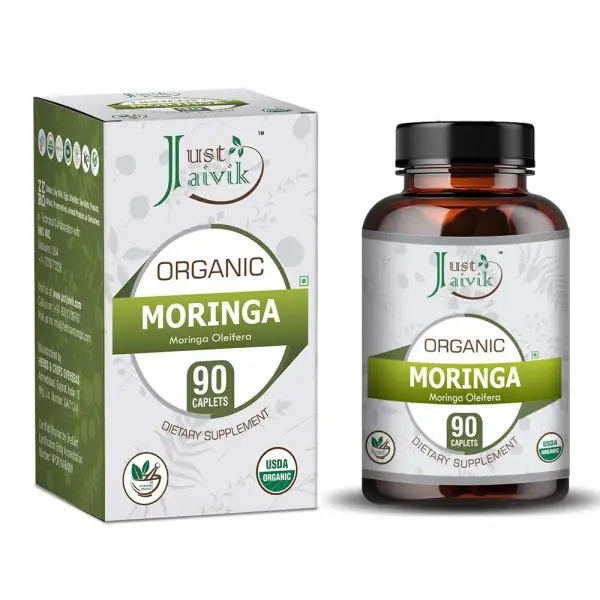 Just Jaivik Organic Moringa/Moringa Oleifera/Moringa Drumstick Tablets (750mg - 90 Caplets)