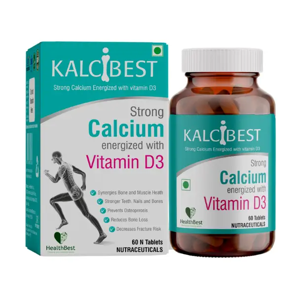 HealthBest KalciBest Calcium + Vitamin D3 Tablets, 60 Tablets