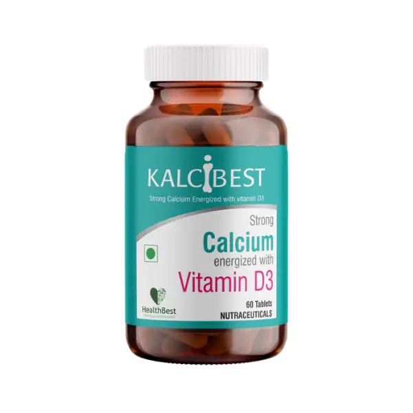 HealthBest KalciBest Calcium + Vitamin D3 Tablets, 60 Tablets - Herbkart
